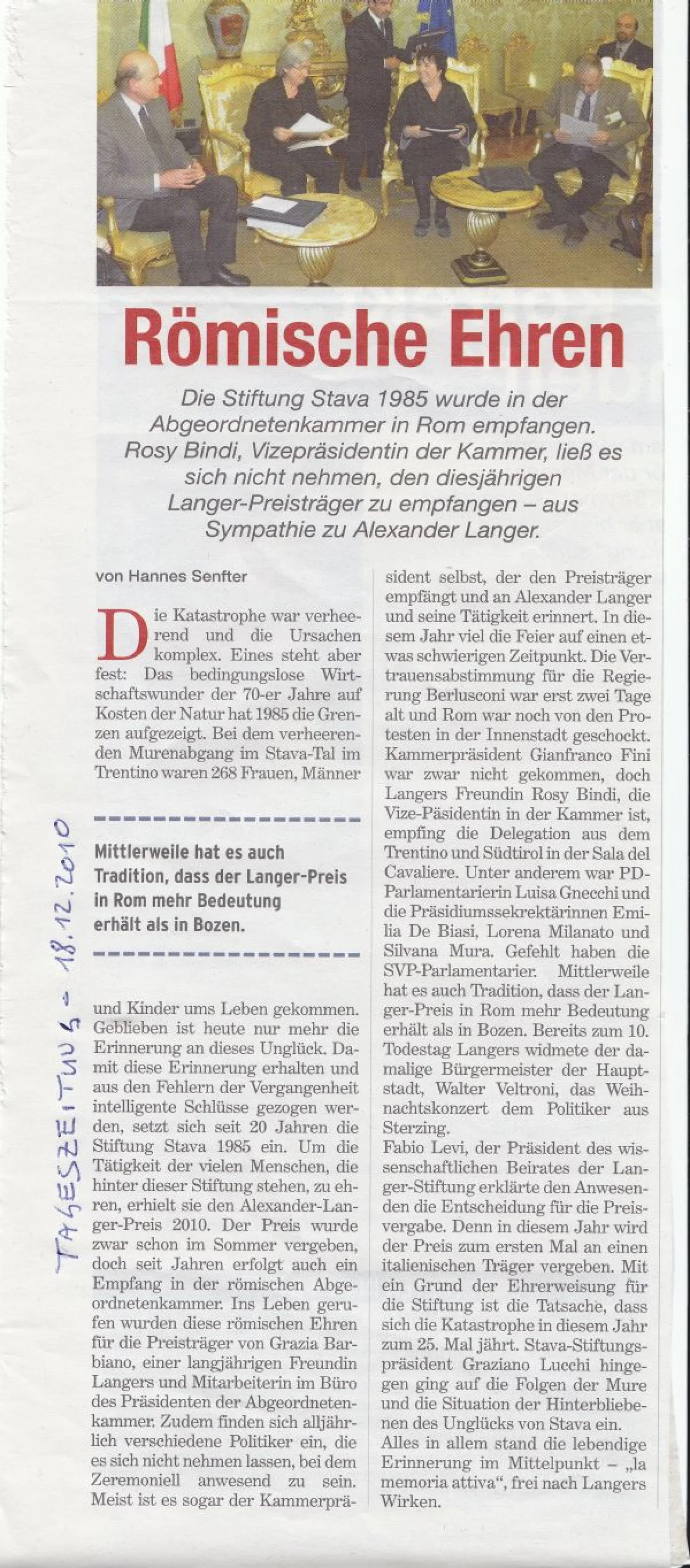 Romische Ehren: die Stiftung Stava 1985 in der Abgeordnetenkammer in ...